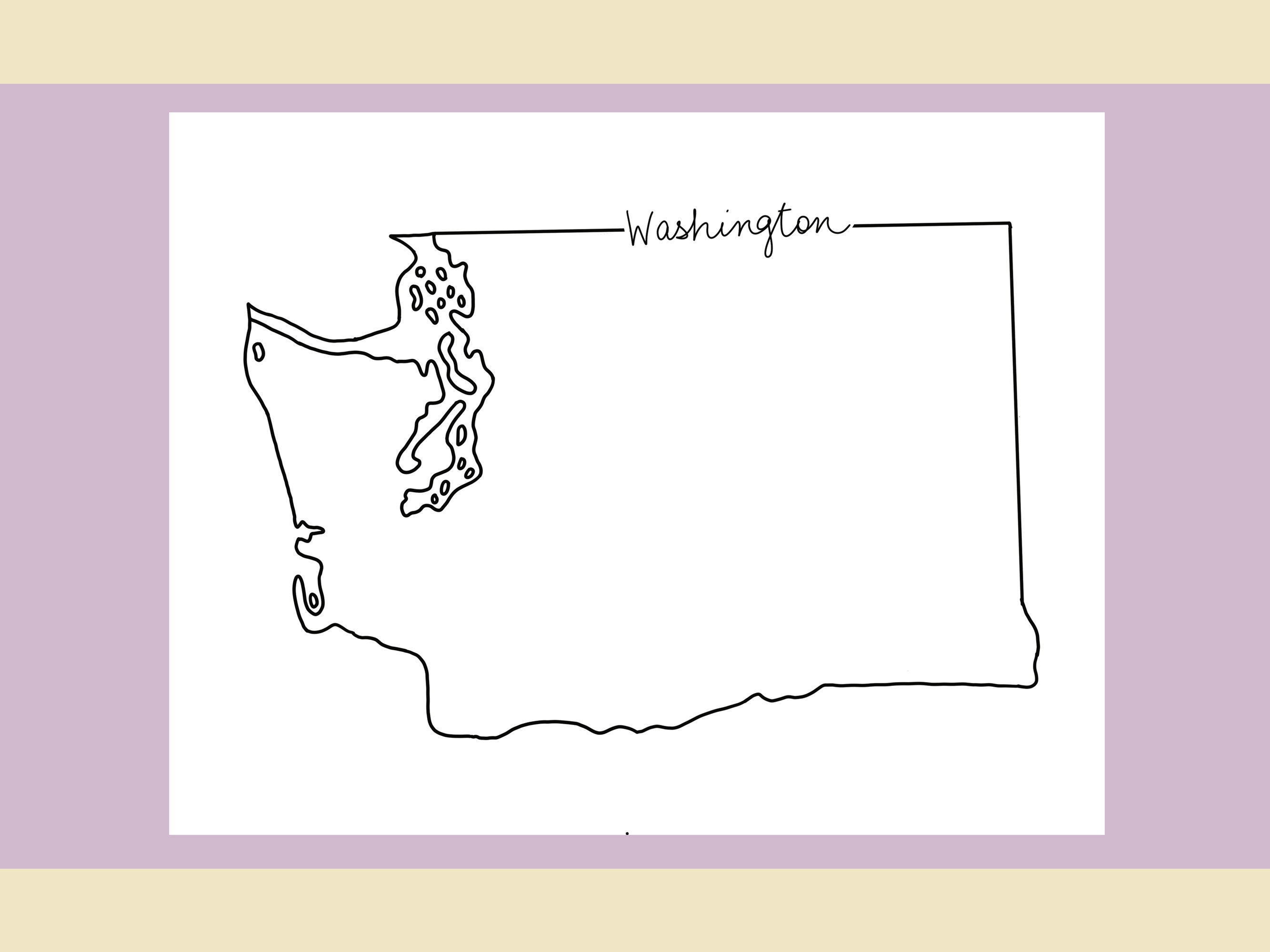 Washington Coloring Page Washington State Map Washington - Etsy