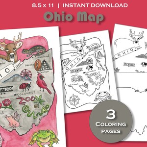 Ohio Coloring Page Printable, State Map Packet, Travel Poster Print ...