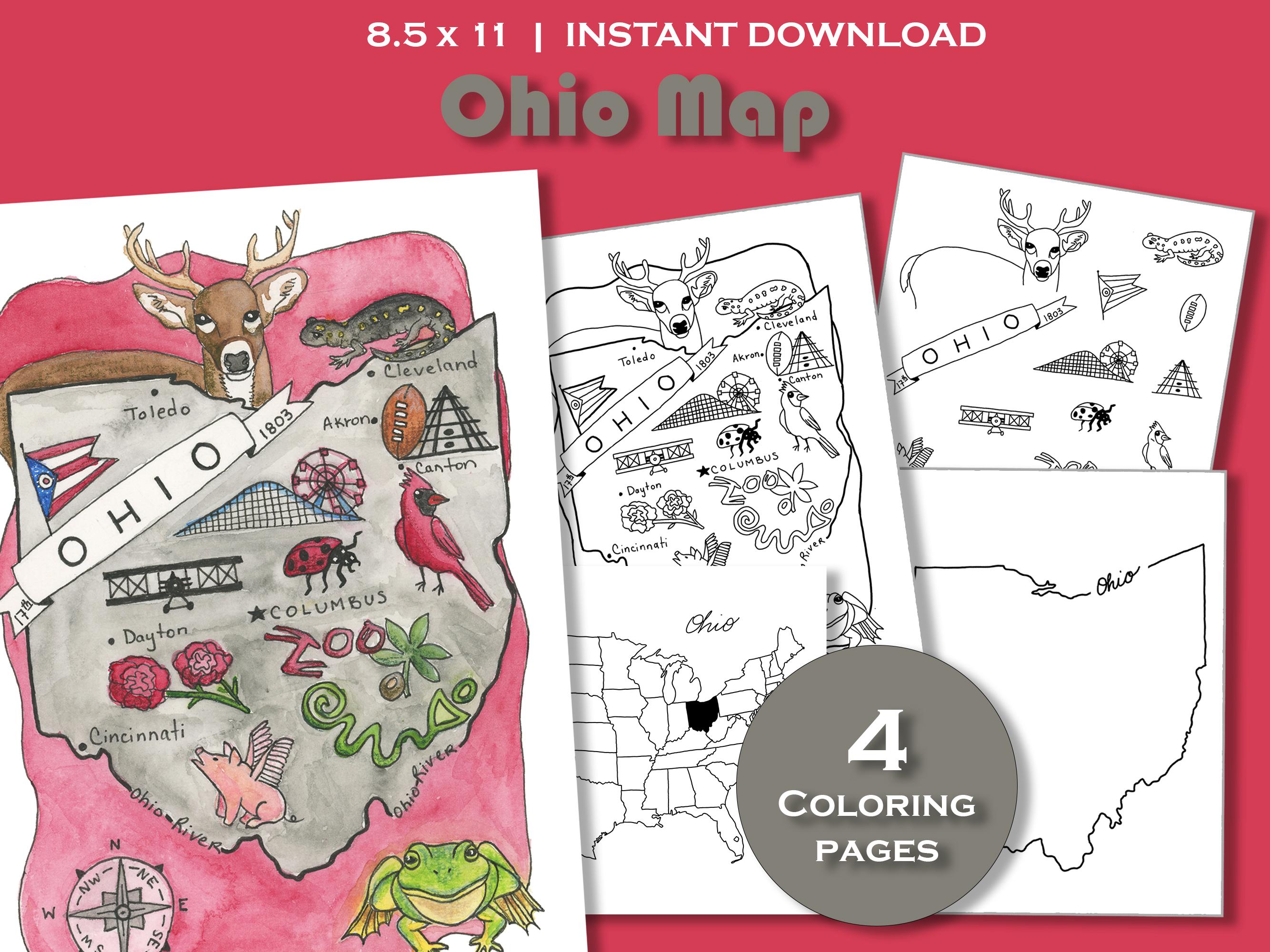 Great Lakes Coloring Page Printable, State Map Poster Print, Education ...