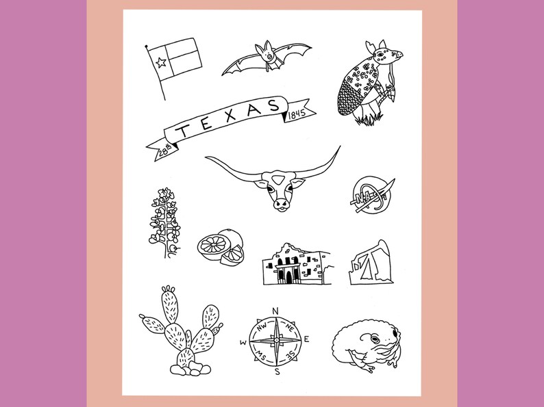 Texas Coloring Page Printable, State Map Packet, Travel Poster Print ...