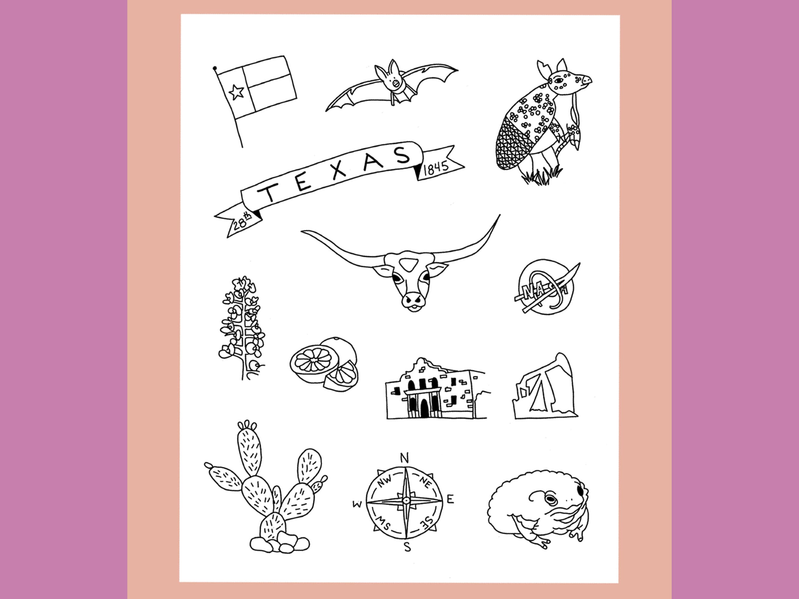 Texas Coloring Page Printable, State Map Packet, Travel Poster Print ...