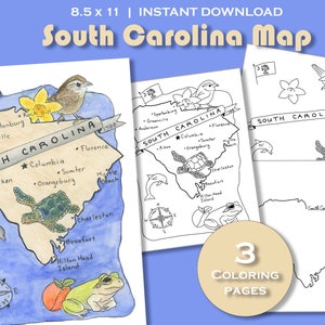 South Carolina Coloring Page Printable, State Map Packet, Travel Poster ...