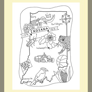 Indiana Coloring Page: State Map Activity, Symbols, and USA Geography ...