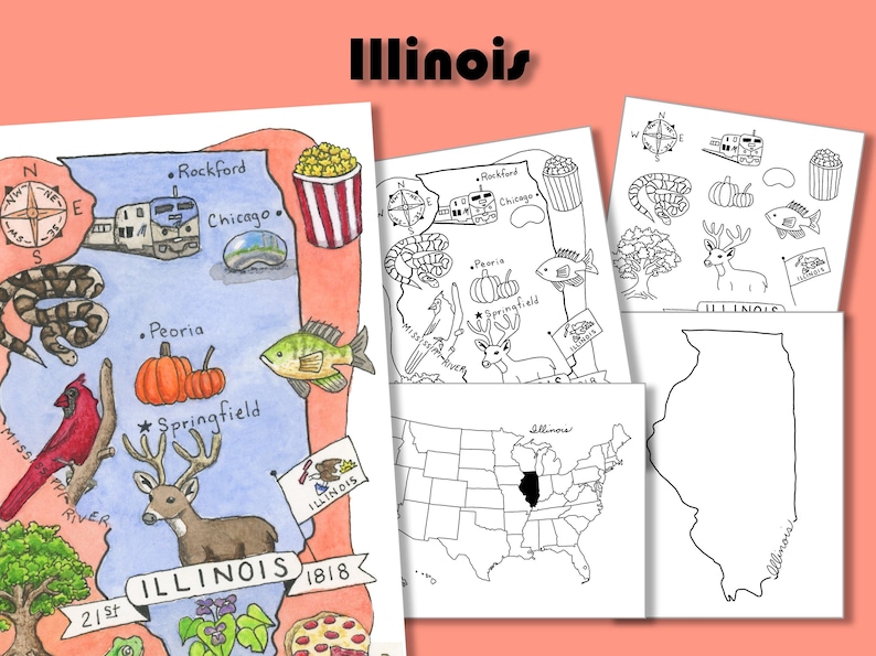 Great Lakes Coloring Page Printable, State Map Poster Print, Education ...