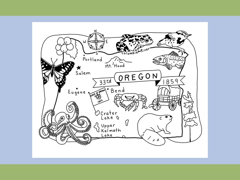 Oregon Coloring Page Printable, State Map Activity for Kids, USA ...