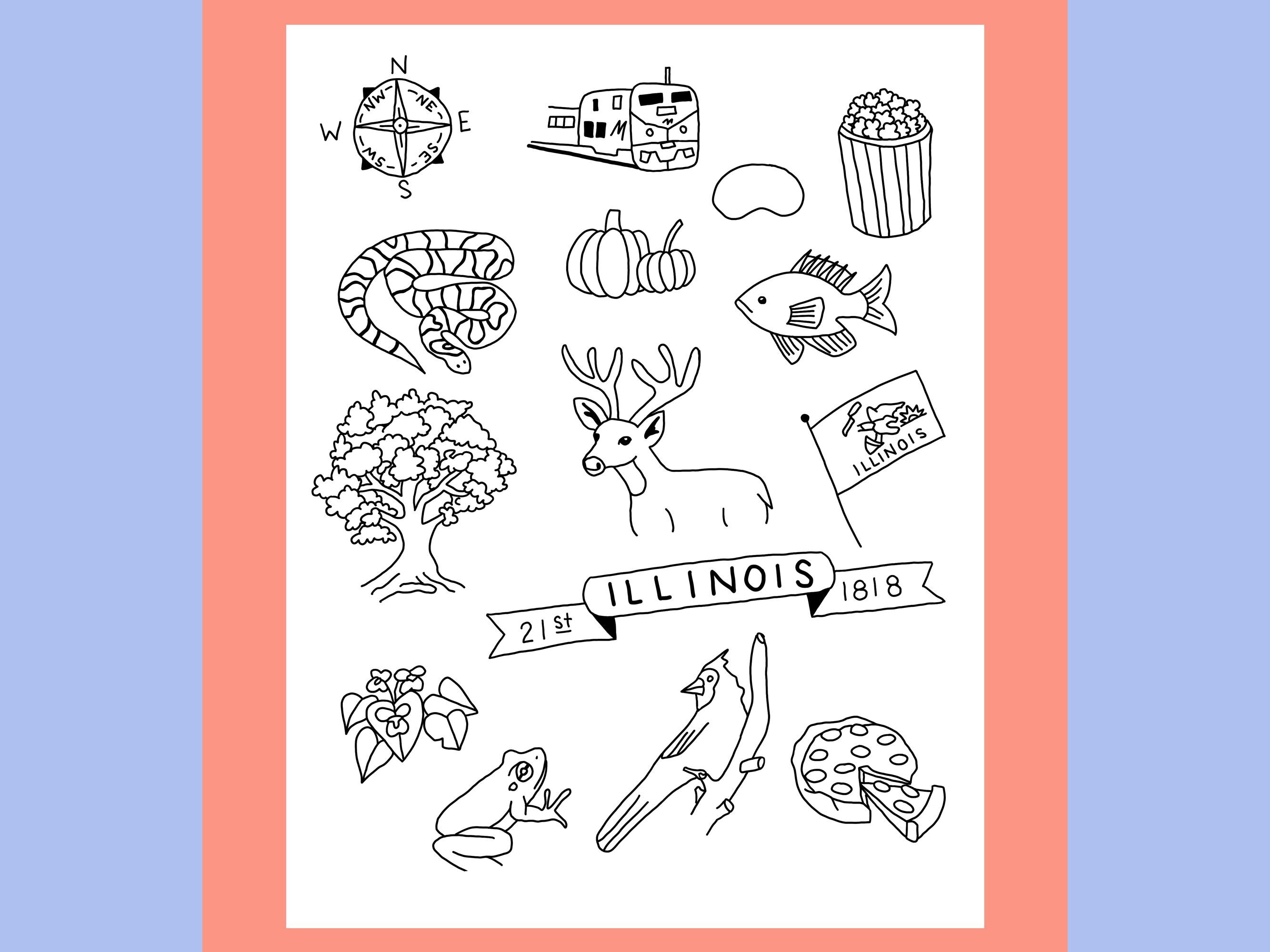 Illinois Coloring Page Printable, State Map Activity for Kids, USA ...