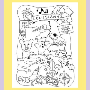Louisiana Coloring Page Printable, State Map Worksheet, Travel Poster ...