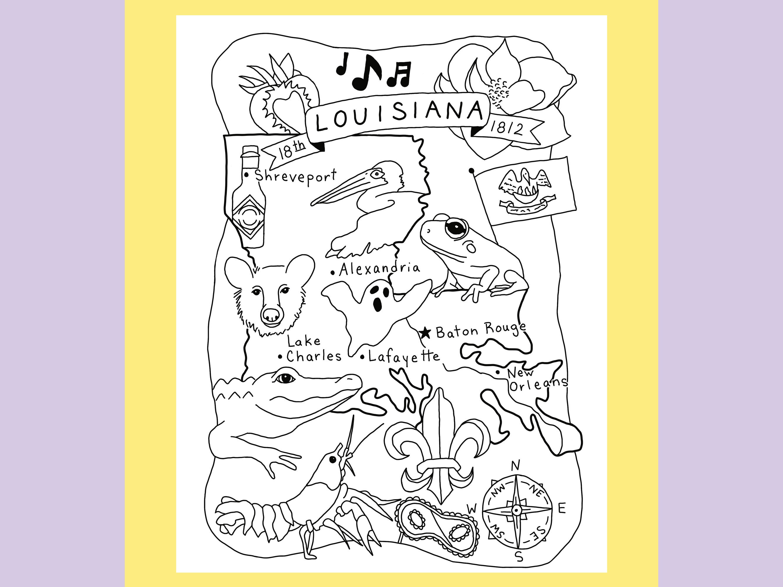 Louisiana Coloring Page Printable, State Map Packet, Travel Poster ...