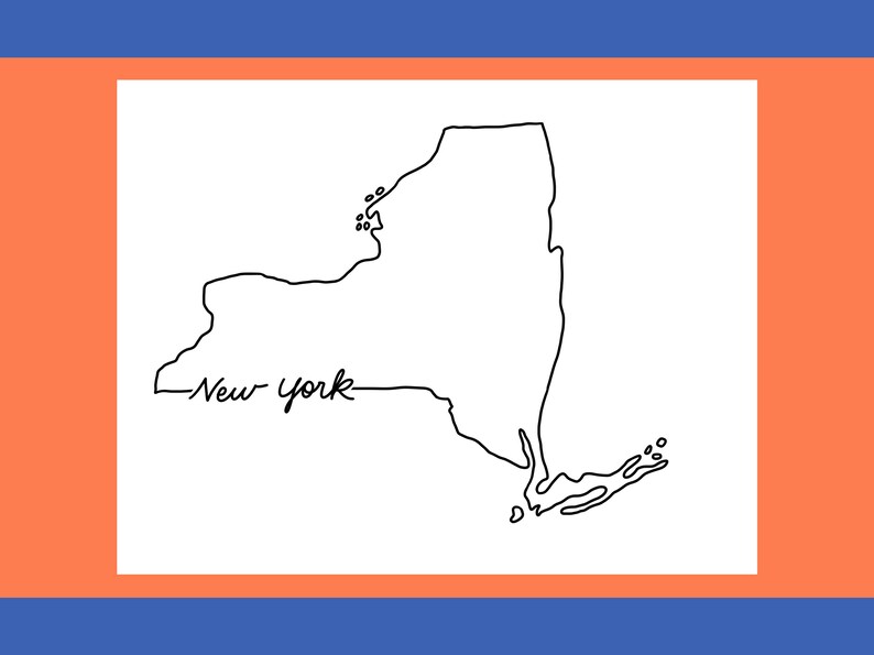 New York Coloring Page Printable, State Map Packet, Travel Poster Print ...