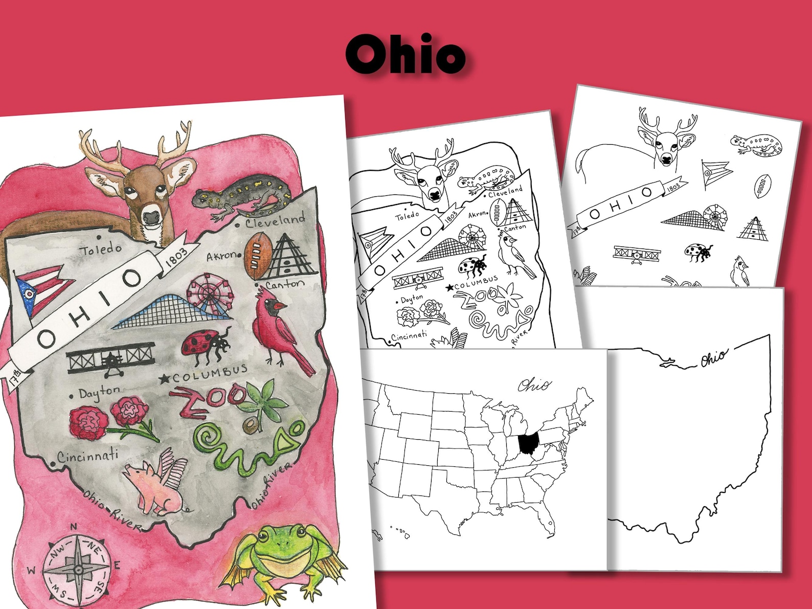 Great Lakes States Coloring Pages: US Map Activity, USA Geography ...