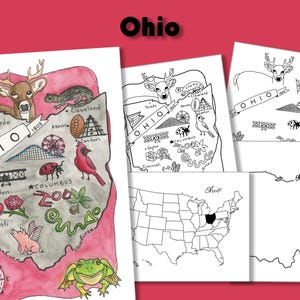 Great Lakes Coloring Page Printable, State Map Poster Print, Education ...