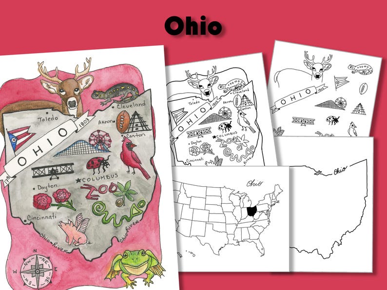 Great Lakes Coloring Page Printable, State Map Poster Print, Education ...