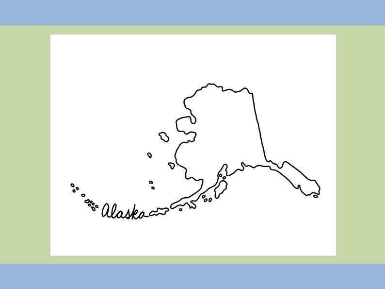 Alaska Coloring Page Printable, State Map Packet, Travel Poster Print ...