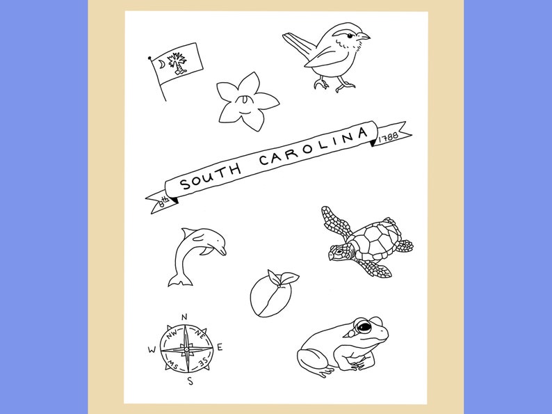 South Carolina Coloring Page Printable, State Map Packet, Travel Poster ...