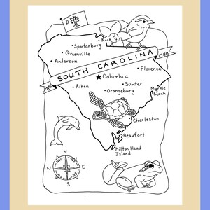 South Carolina Coloring Page Printable, State Map Packet, Travel Poster ...