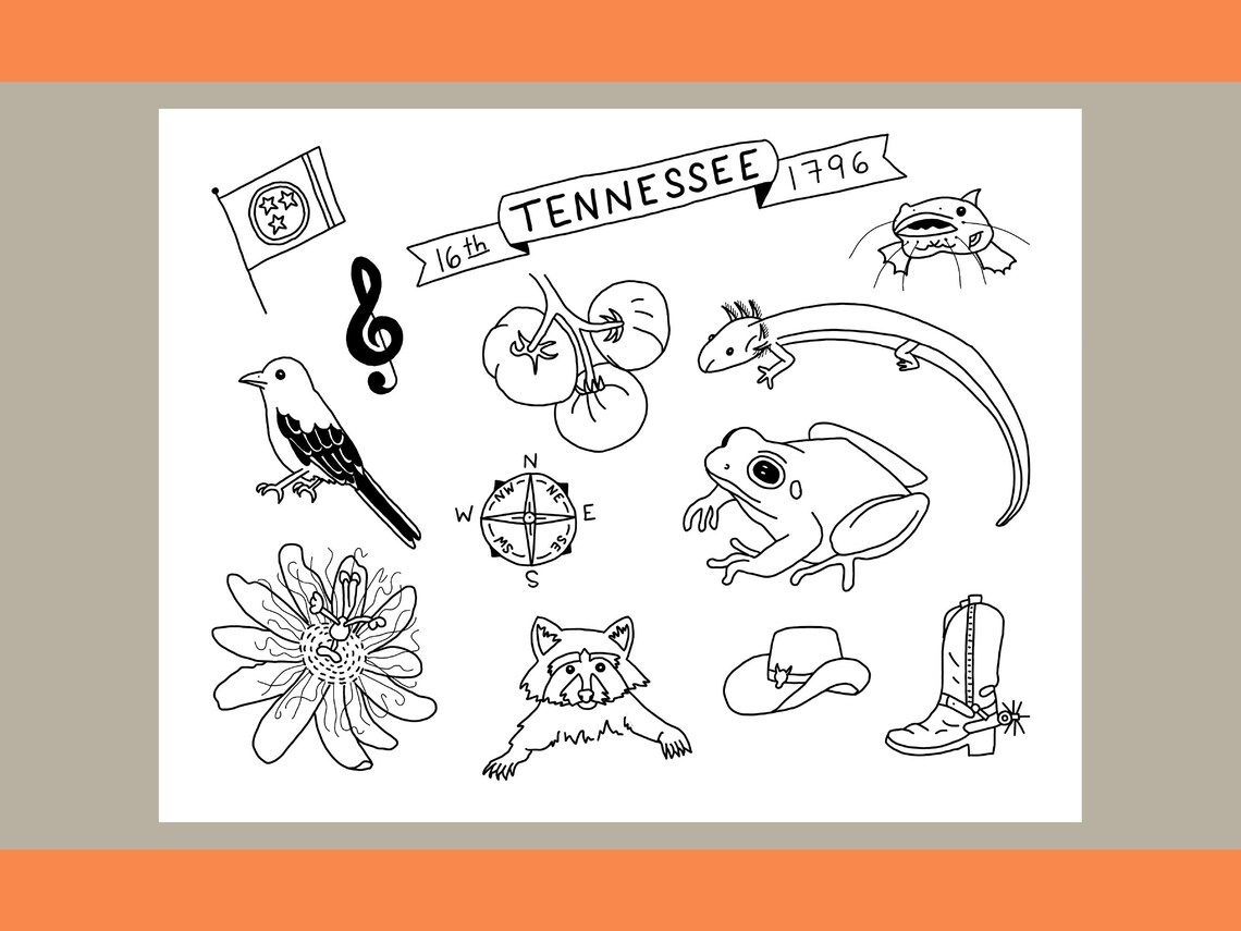 Tennessee Coloring Page Printable, State Map Packet, Travel Poster ...