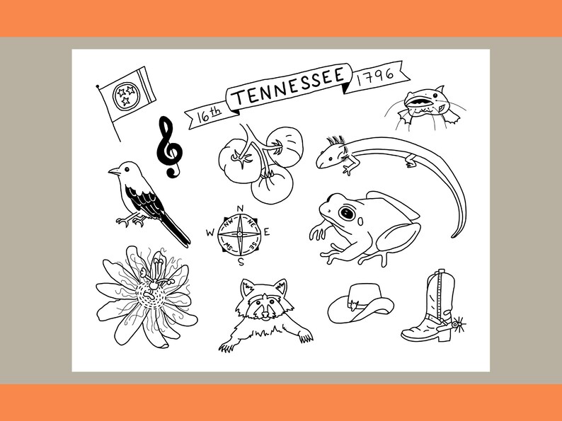 Tennessee Coloring Page: State Map Activity, Symbols, and USA Geography ...