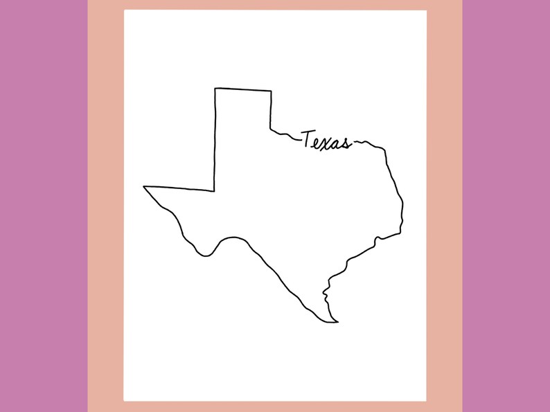 Texas Coloring Page Printable, State Map Packet, Travel Poster Print ...