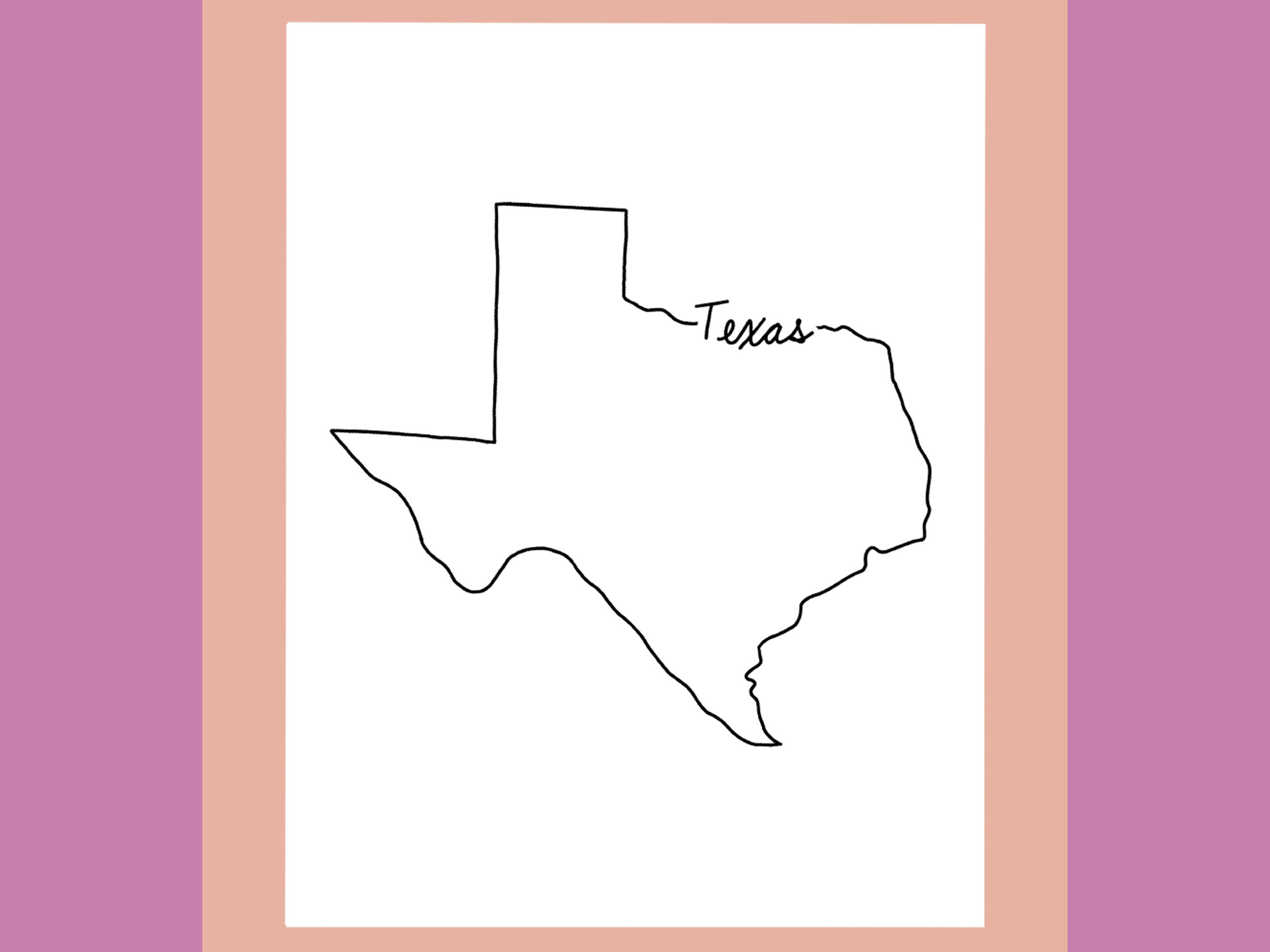Texas Coloring Page Printable, State Map Packet, Travel Poster Print ...