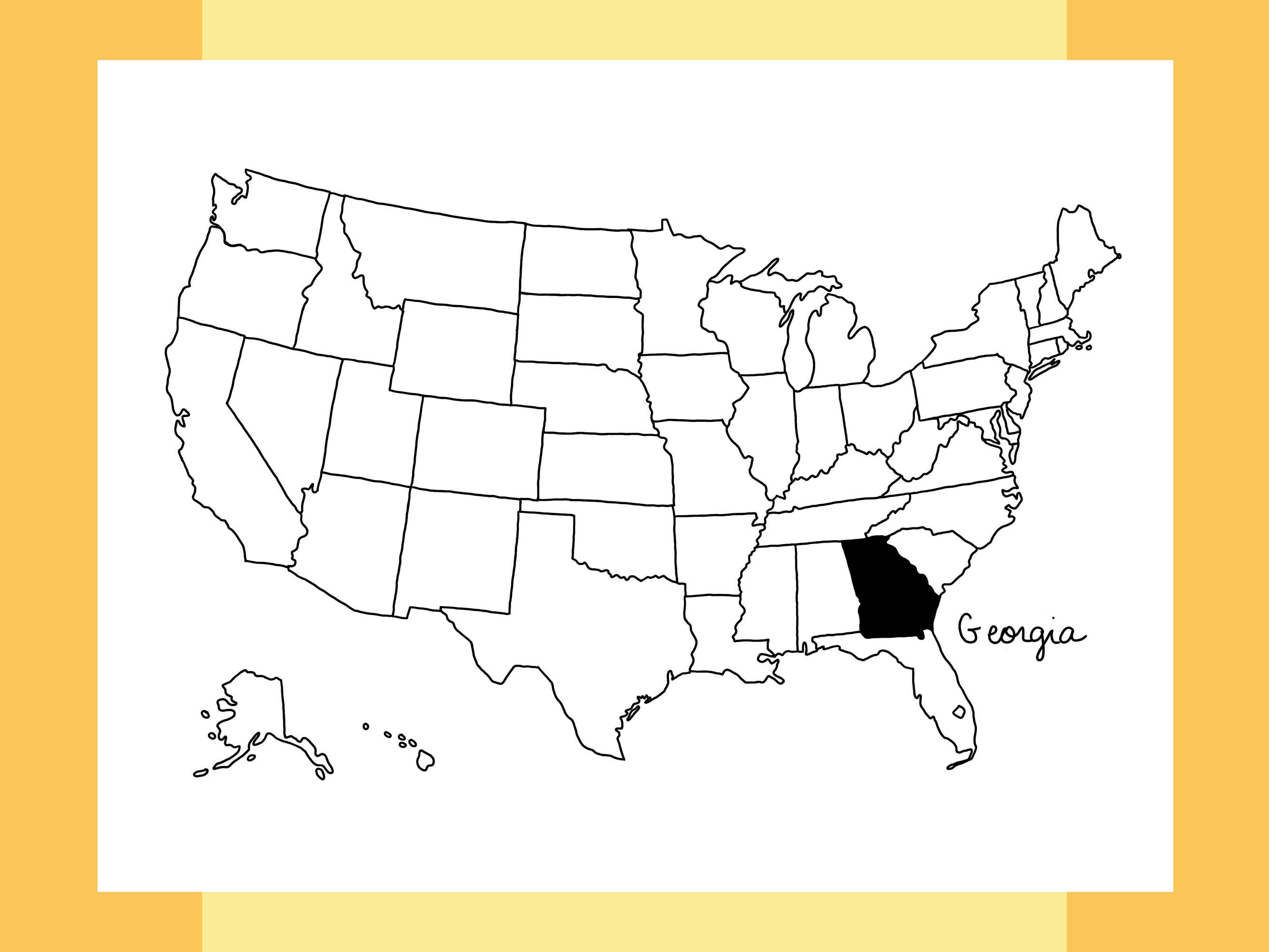 Georgia Coloring Page: State Map Activity, Symbols, and USA Geography ...