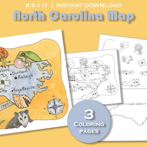 North Carolina Coloring Page Printable, State Map Packet, Travel Poster ...