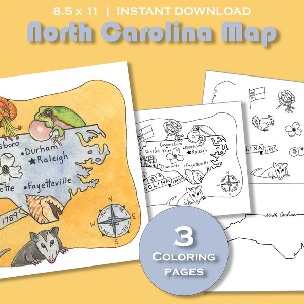 North Carolina State Coloring Page - Etsy