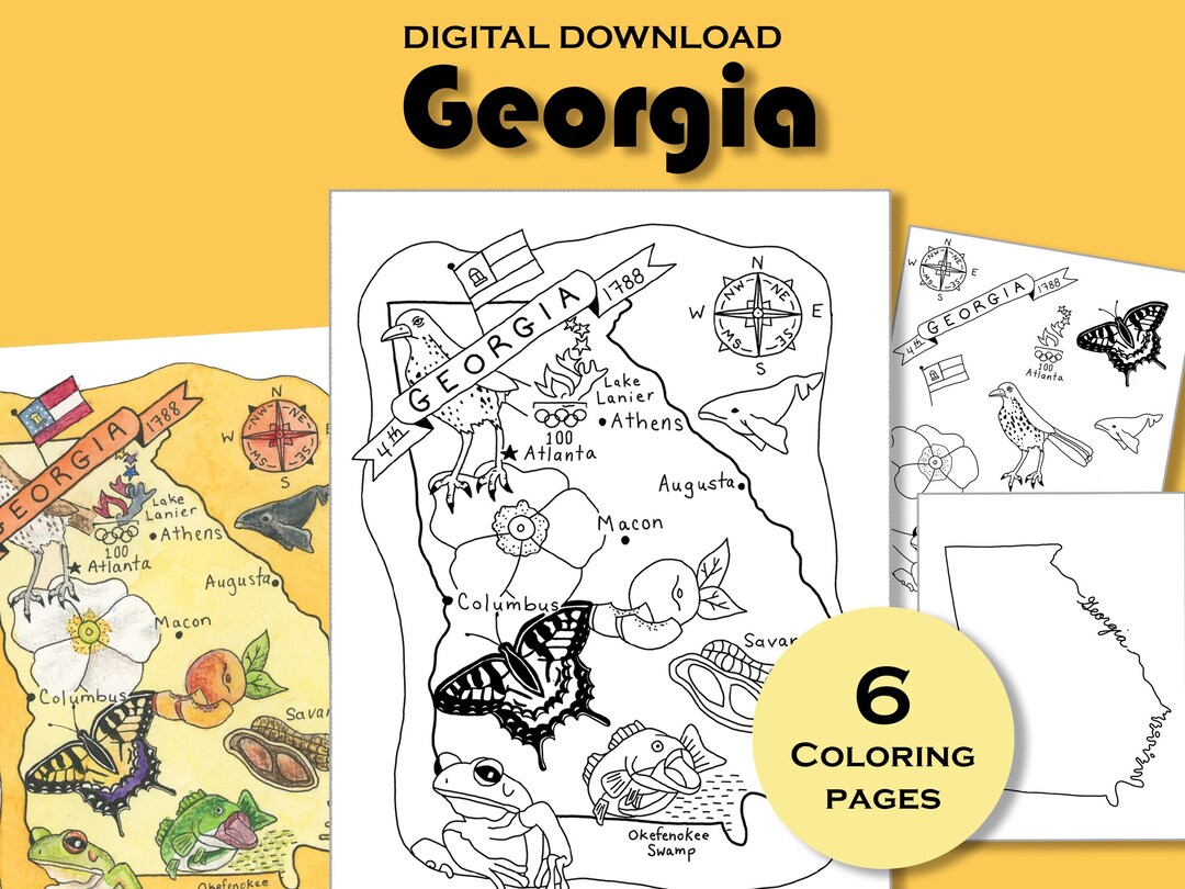 Georgia Coloring Page Printable, State Map Packet, Travel Poster Print ...
