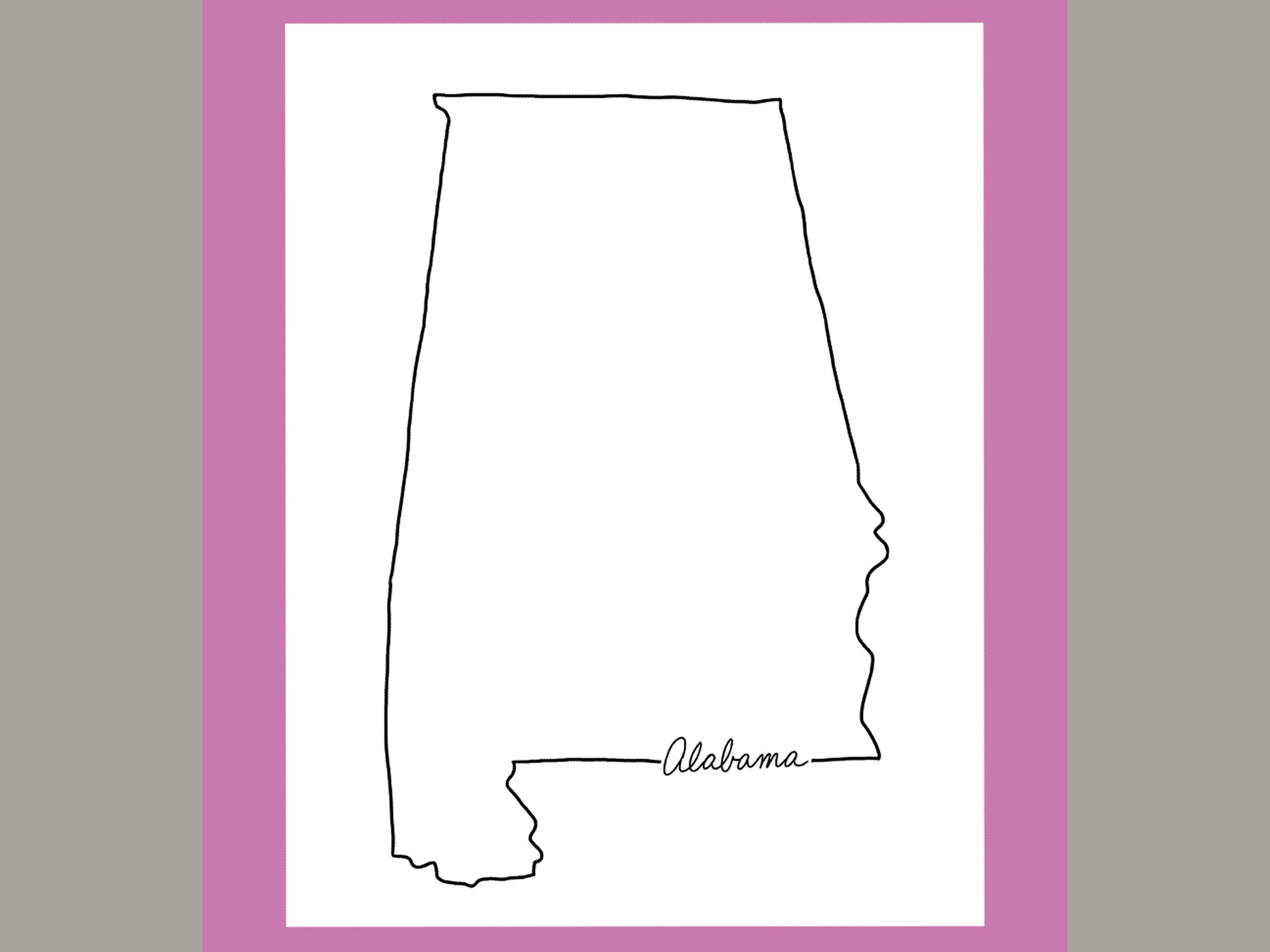 Alabama Coloring Page Printable, State Map Worksheet, Travel Poster ...