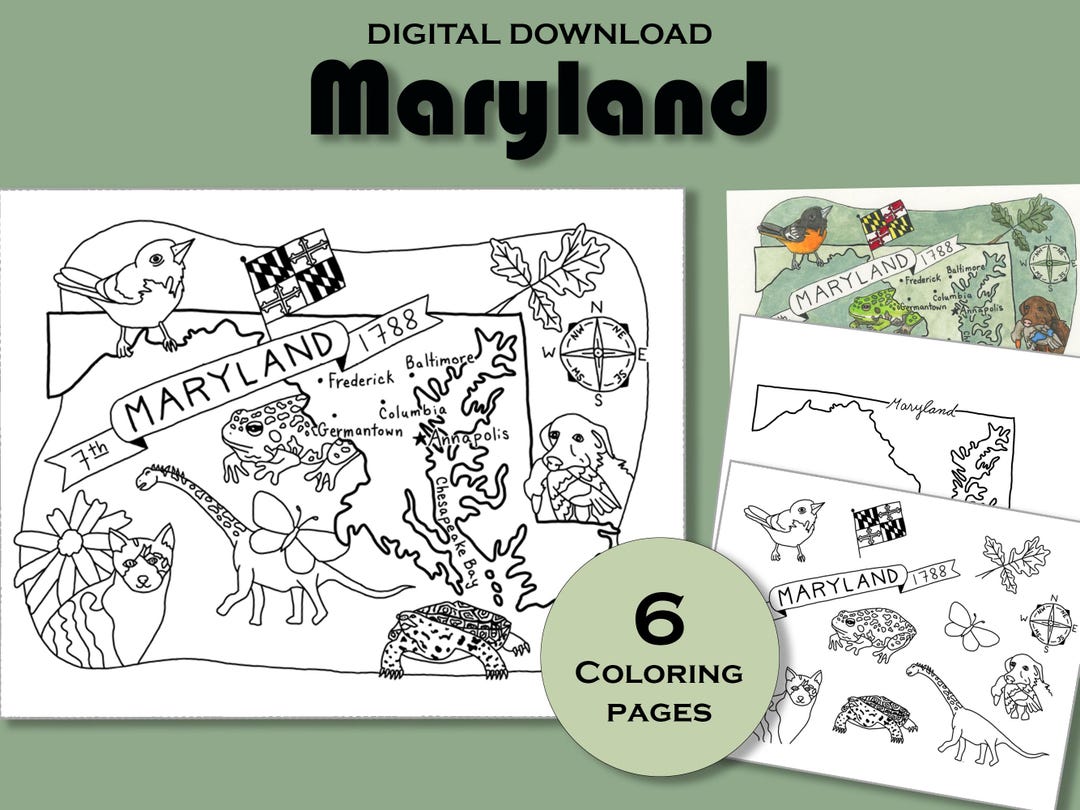 Maryland Coloring Page: State Map Activity, Symbols, and USA Geography ...