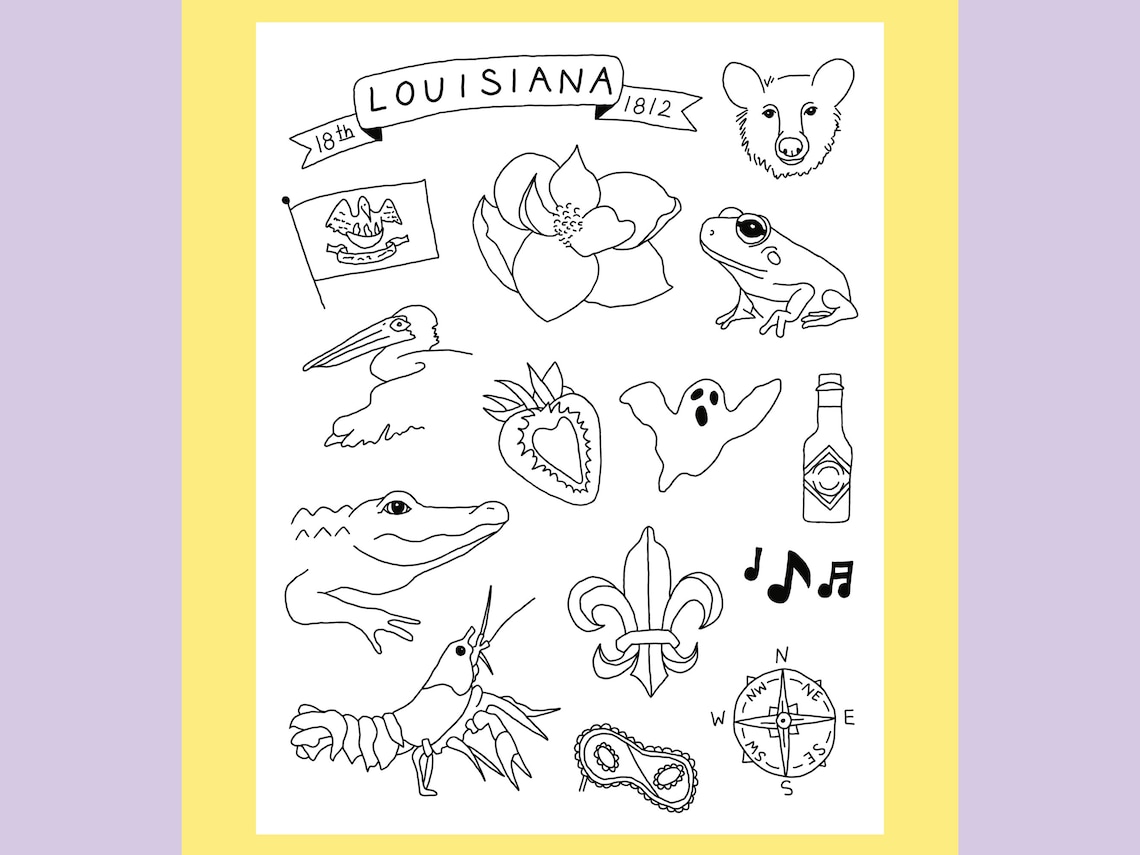 Louisiana Coloring Page Printable, State Map Packet, Travel Poster ...