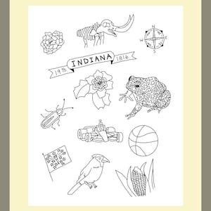 Indiana Coloring Page Printable, State Map Worksheet, Travel Poster ...