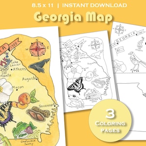 Georgia Coloring Page Printable, State Map Packet, Travel Poster Print ...