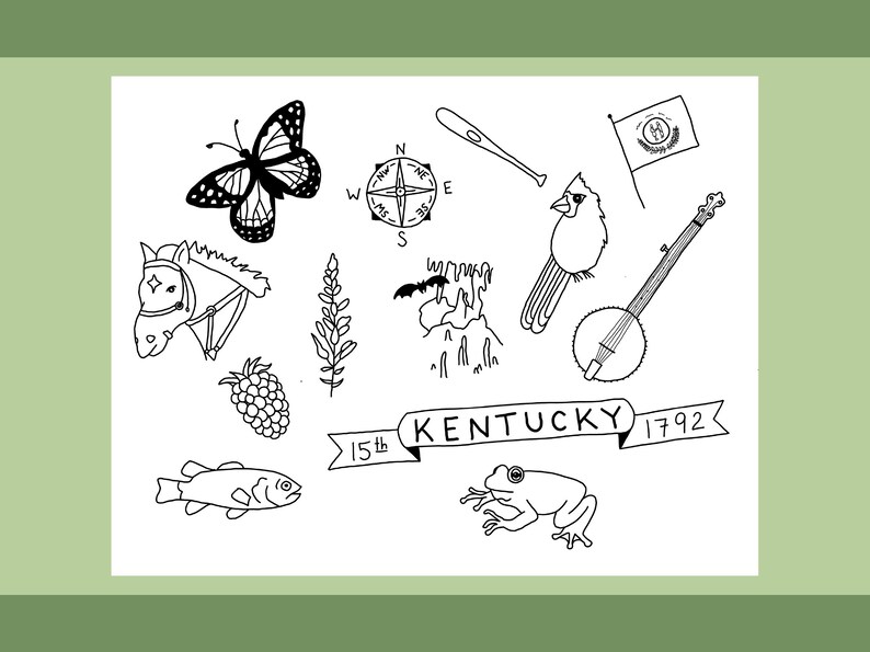 Kentucky Coloring Page Printable, State Map Worksheet, Travel Poster ...