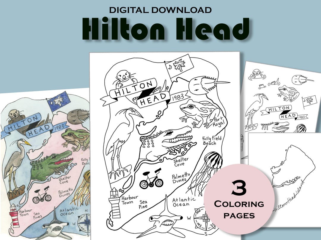 Hilton Head Island Coloring Page Printable, State Map Activity for Kids ...