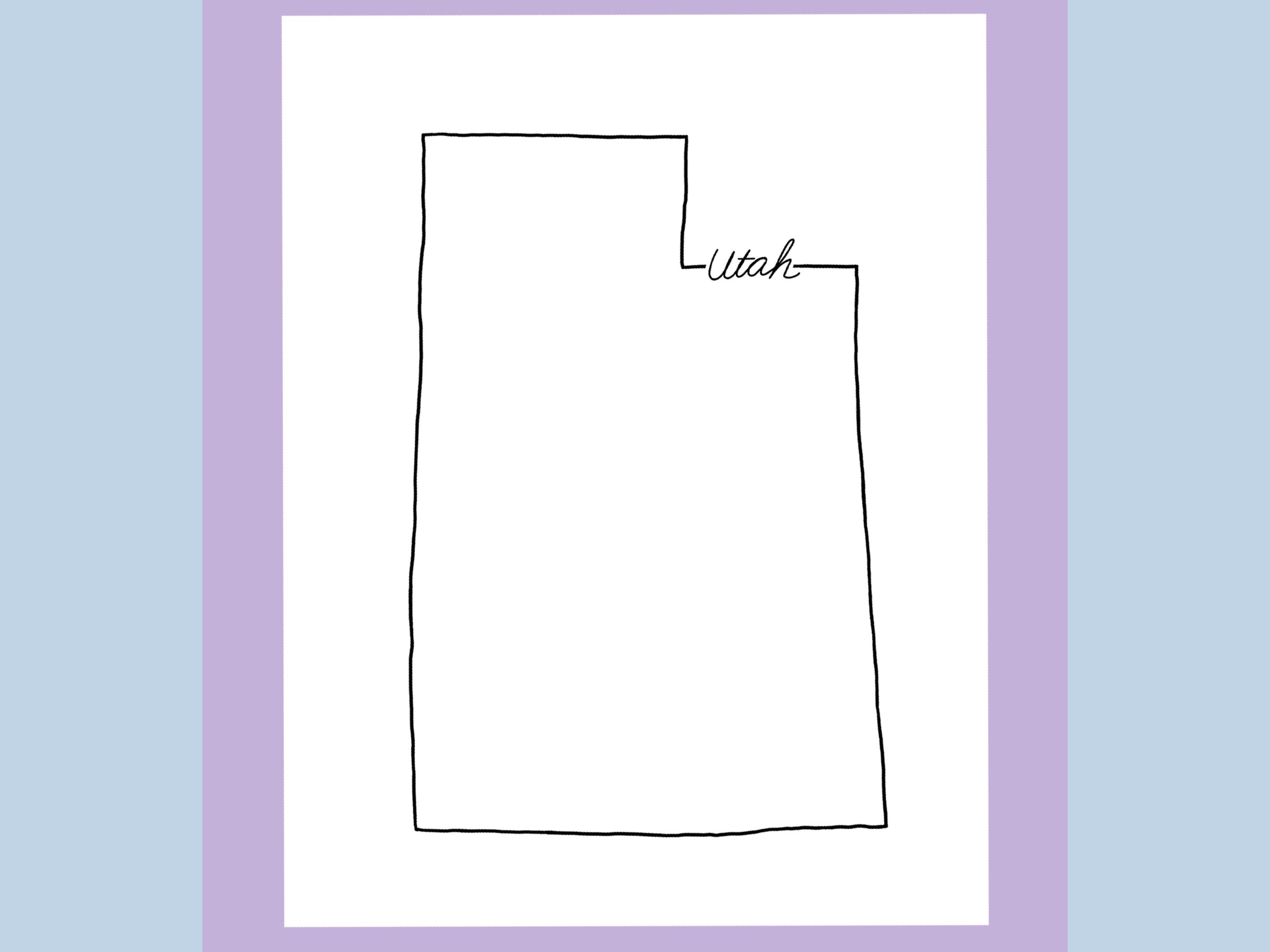 Utah Coloring Page Printable, State Map Packet, Travel Poster Print ...