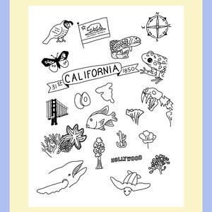 California Map Coloring Page: State Symbols, Cities (digital Download ...