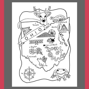 Ohio Coloring Page Printable, State Map Packet, Travel Poster Print ...