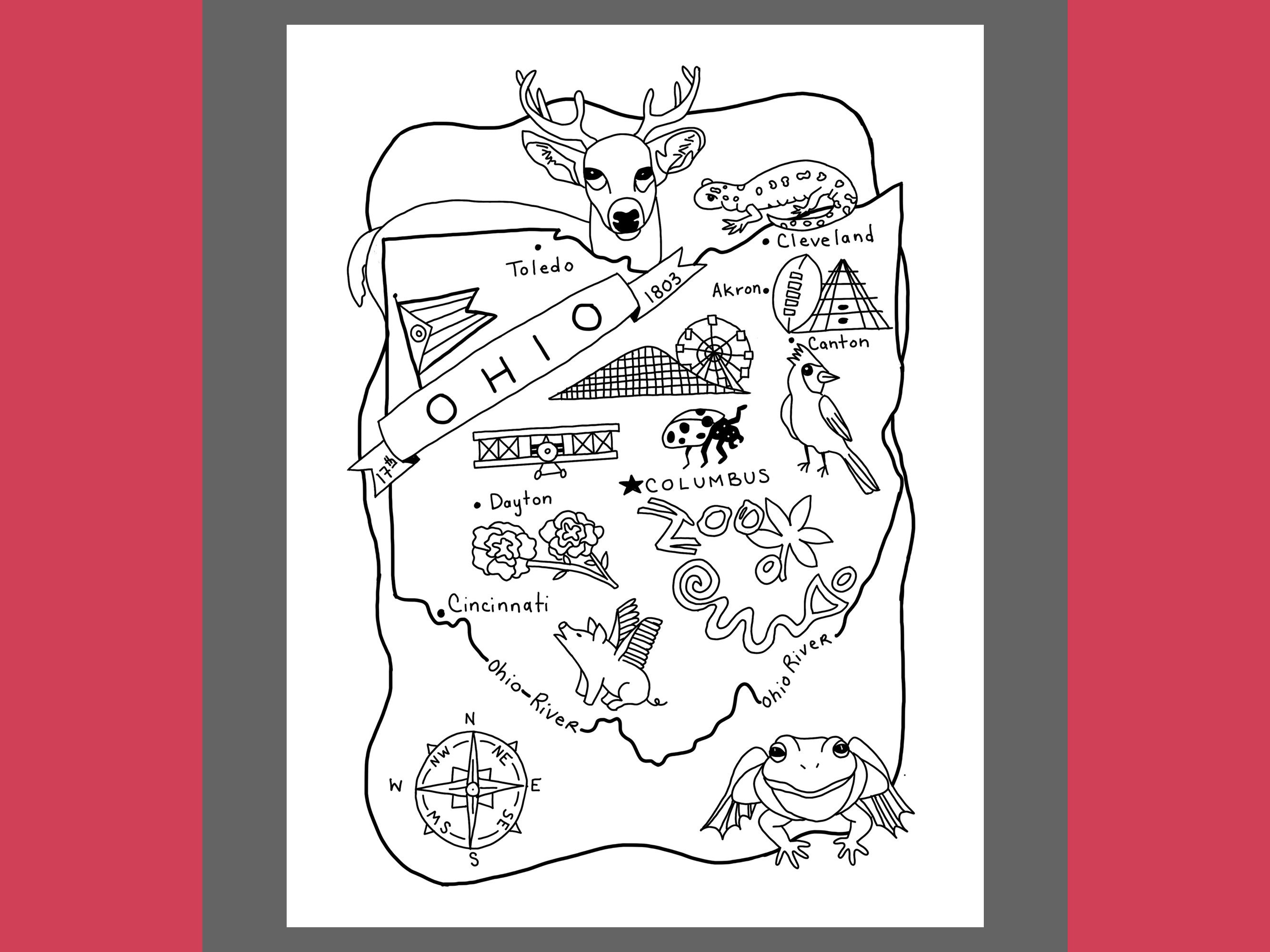 Ohio Coloring Page: State Map Activity, Symbols, and USA Geography ...