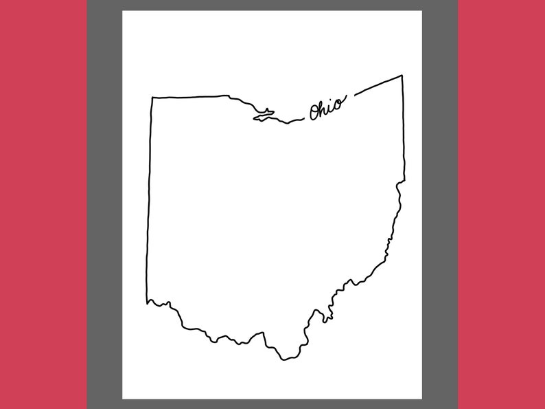 Ohio Coloring Page Printable, State Map Packet, Travel Poster Print ...