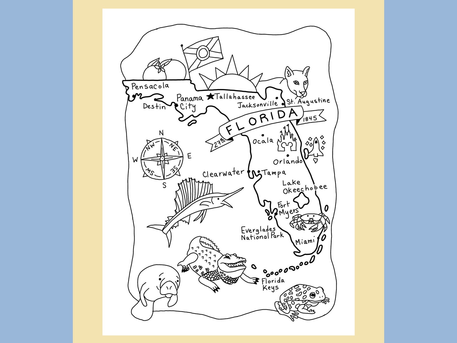 Florida Coloring Page: State Map Activity, Symbols, and USA Geography ...