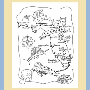 Florida Coloring Page Printable, State Map Worksheet, Travel Poster ...