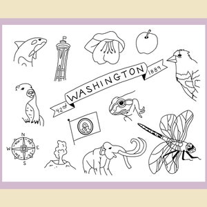 Washington Coloring Page Washington State Map Washington - Etsy