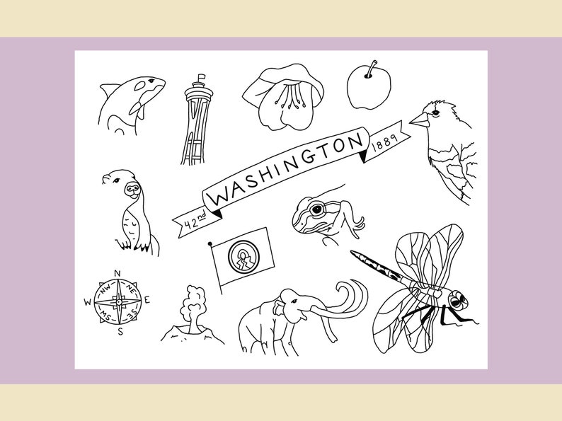 Washington Coloring Page Washington State Map Washington - Etsy