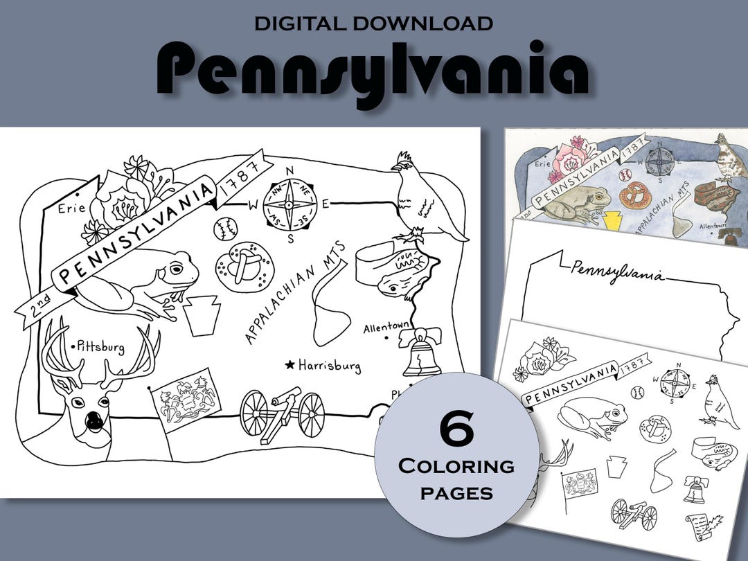 Pennsylvania Coloring Page Printable, State Map Worksheet, Travel ...
