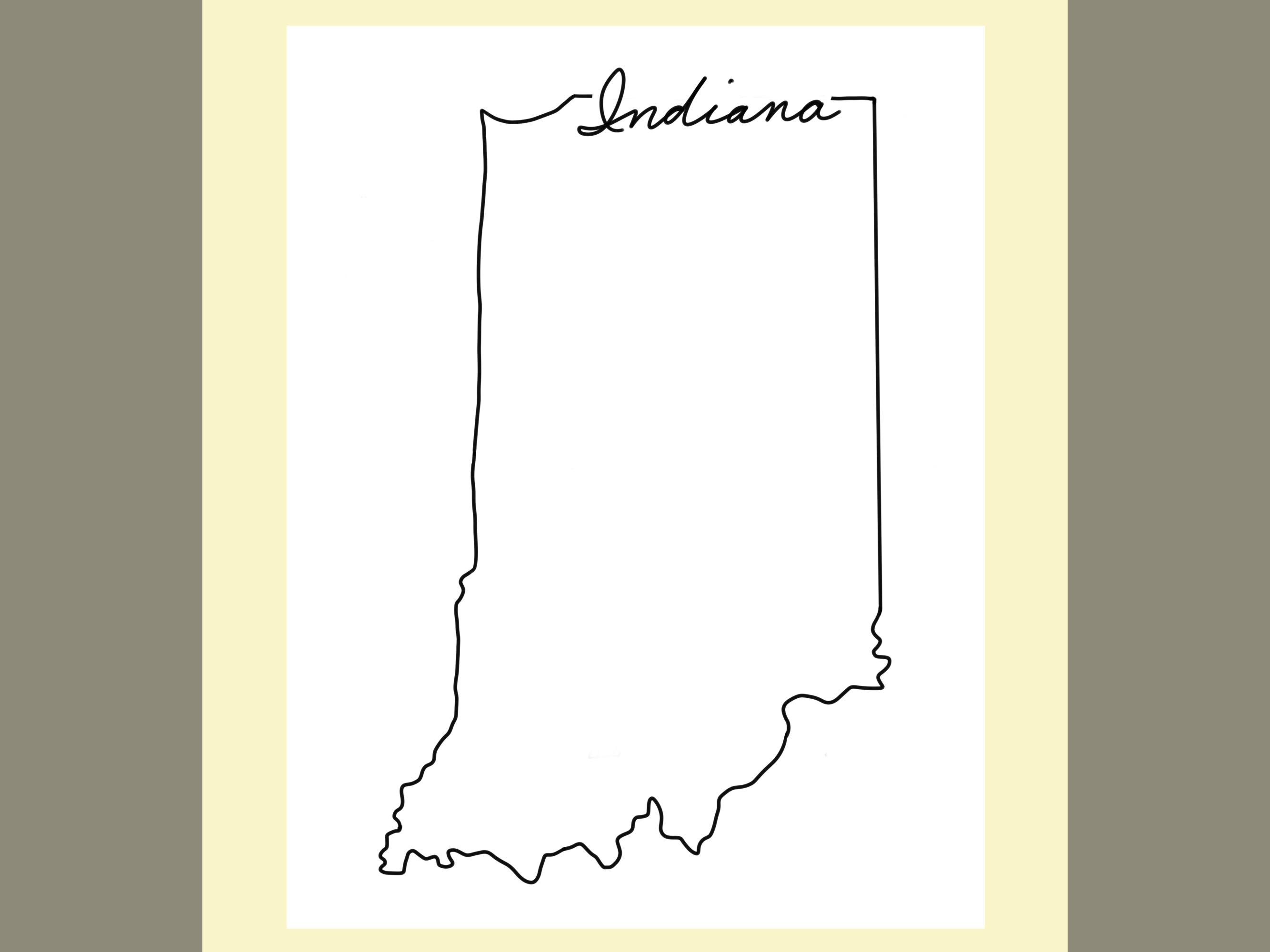 Indiana Coloring Page Printable, State Map Packet, Travel Poster Print ...