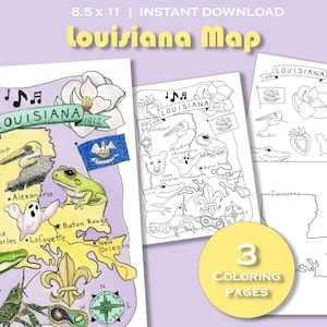 Louisiana Coloring Page Printable, State Map Packet, Travel Poster ...