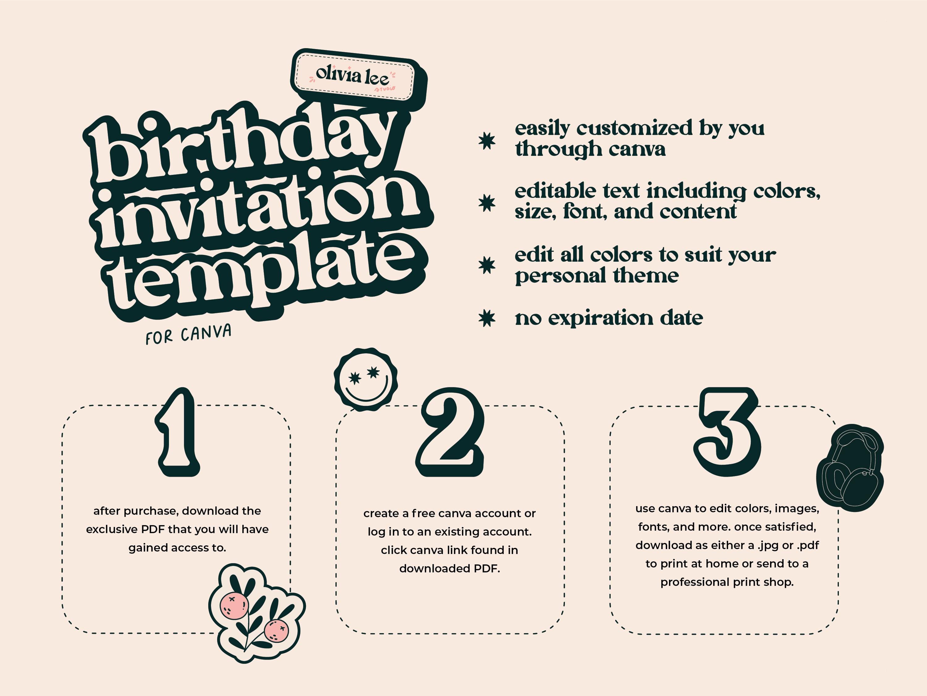 Canva Birthday Party Invitation Template | Hand Drawn Fun Illustrations ...