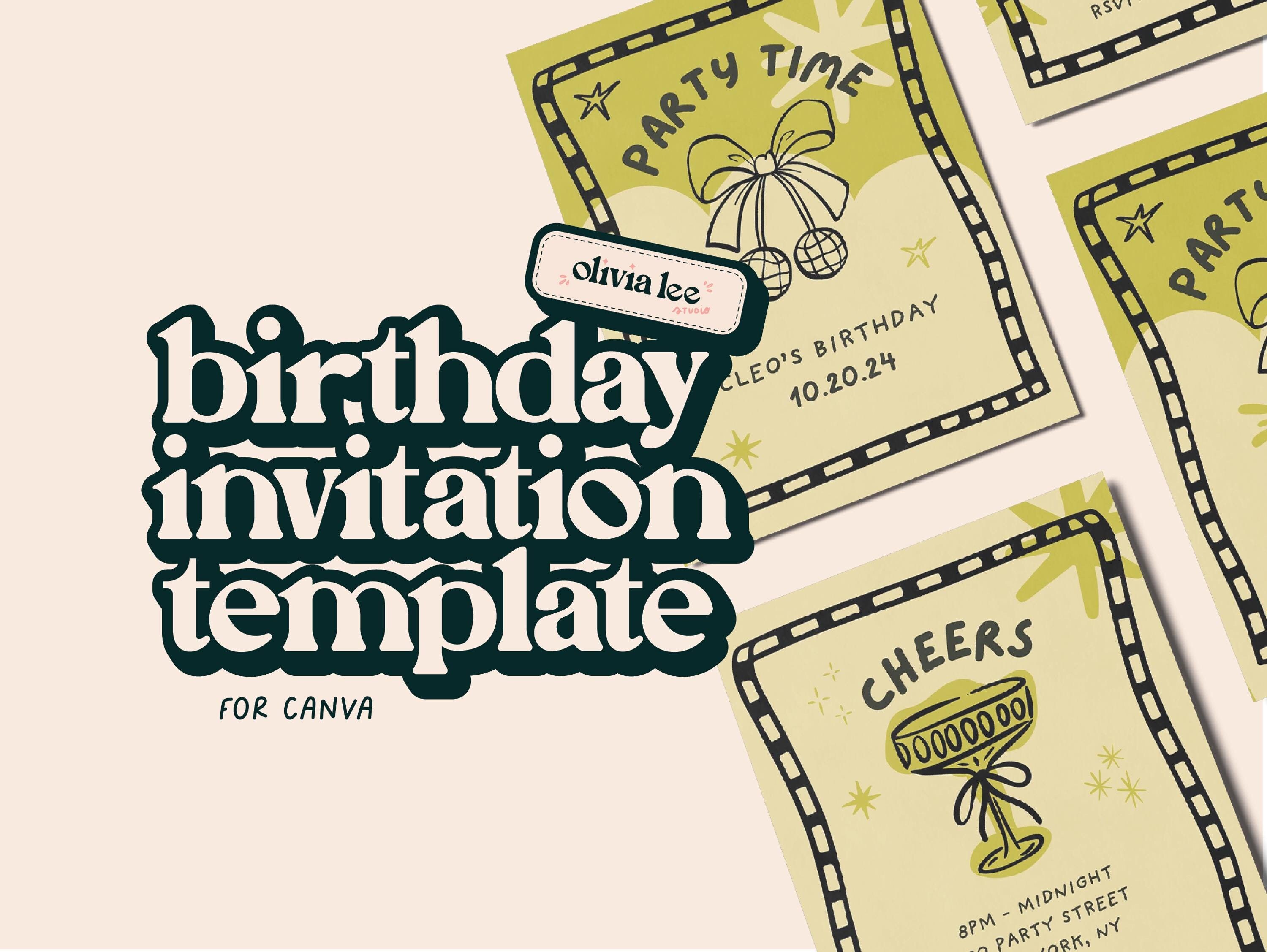 Canva Birthday Party Invitation Template Hand Drawn Fun Illustrations ...
