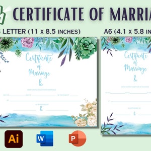 Editable Printable Certificate of Marriage, Modern Wedding Certificate ...