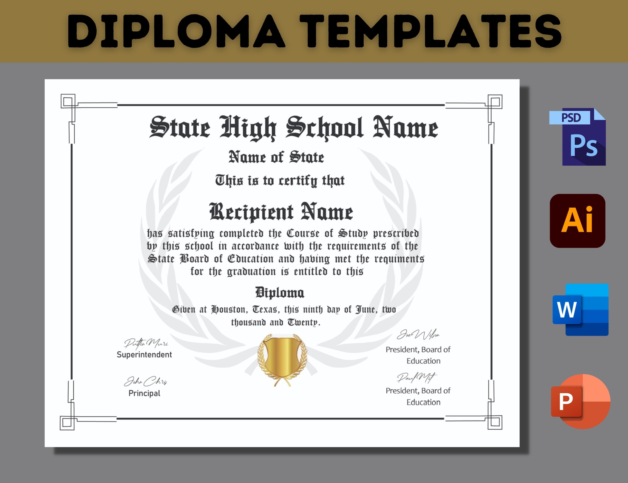 Editable Homeschool Diploma Template Highschool Diploma Template ...